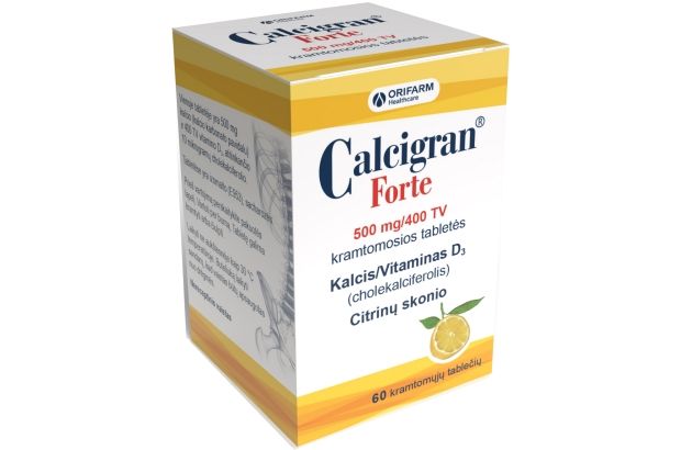 Calcigran Forte 500mg+400TV kramtomosios tabletės N60